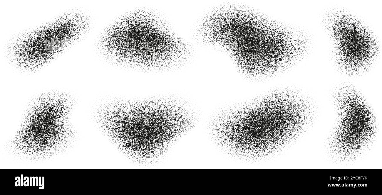 Fluid halftone shapes, abstract liquid stipple forms, black splatter ...