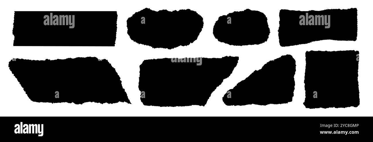 Black torn paper pieces, notebook pages with ripped edges, notepaper ...