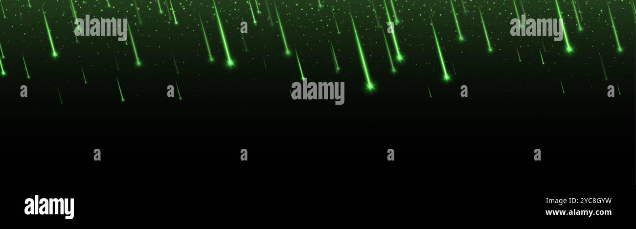 Green meteor rain, shooting stars background. Bright, streaking magic lights falling from the ...