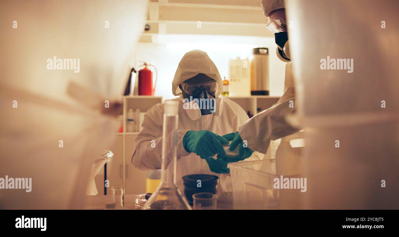 Drugs, people and gas mask in lab for production of illegal substances ...