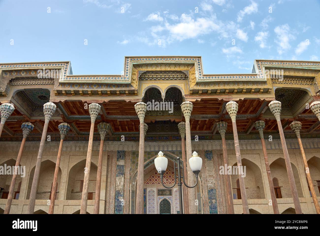 The ancient mosque with intricately carved wooden columns in Bukhara ...