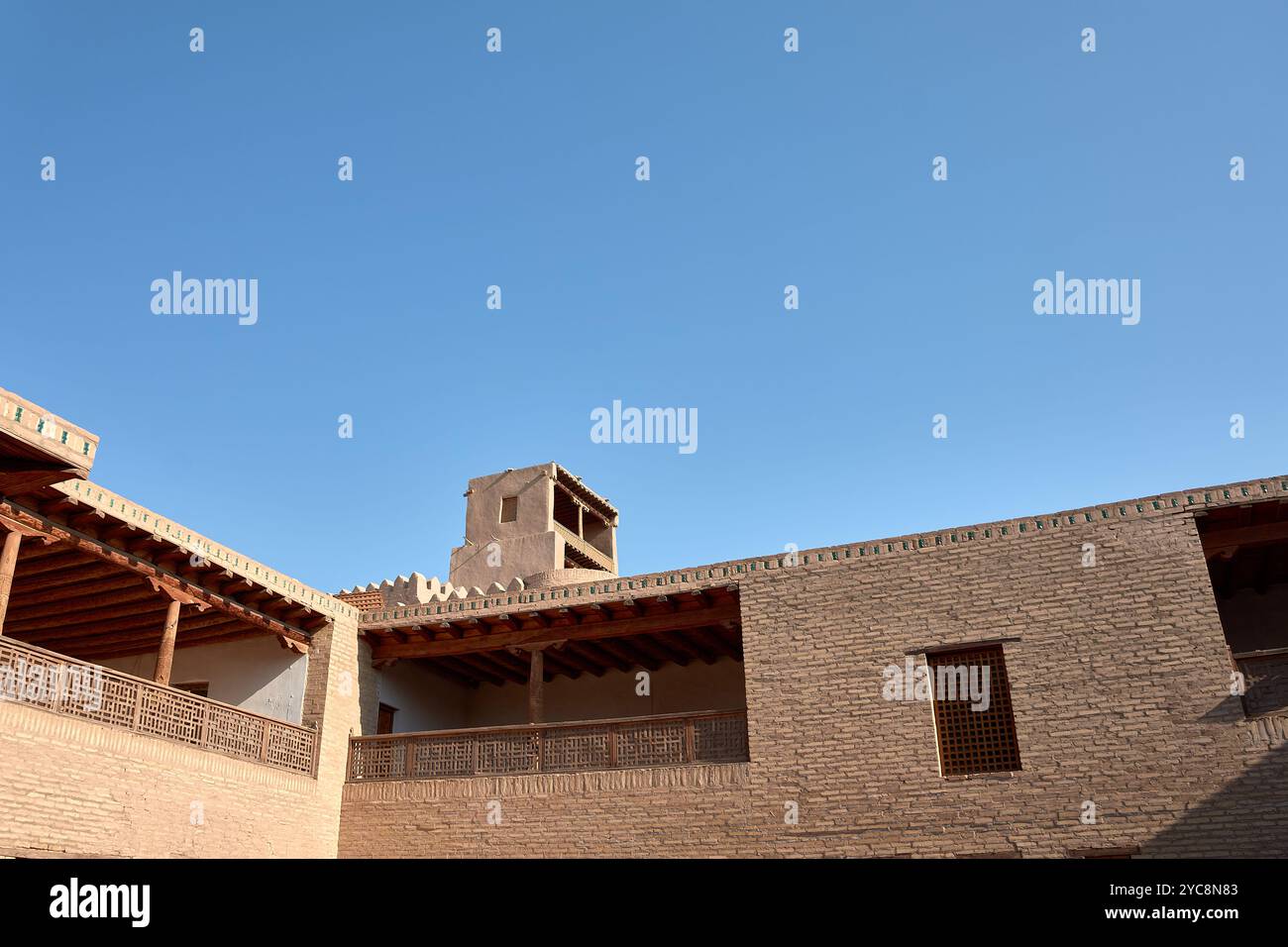 A traditional brick building in the historic city of Khiva, Uzbekistan ...