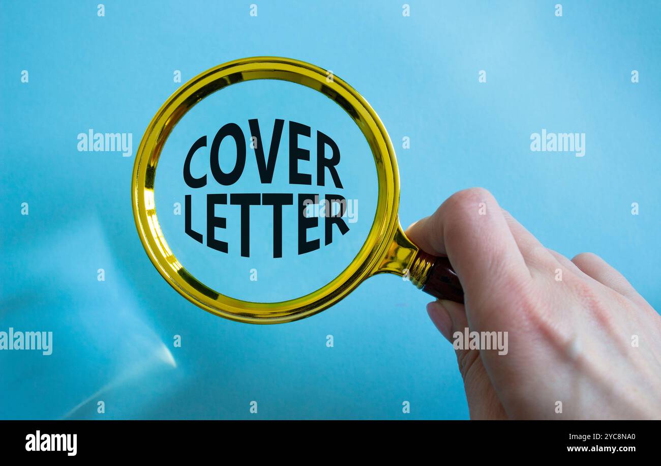 Cover Letter symbol. Concept word Cover Letter with Magnifying glass ...