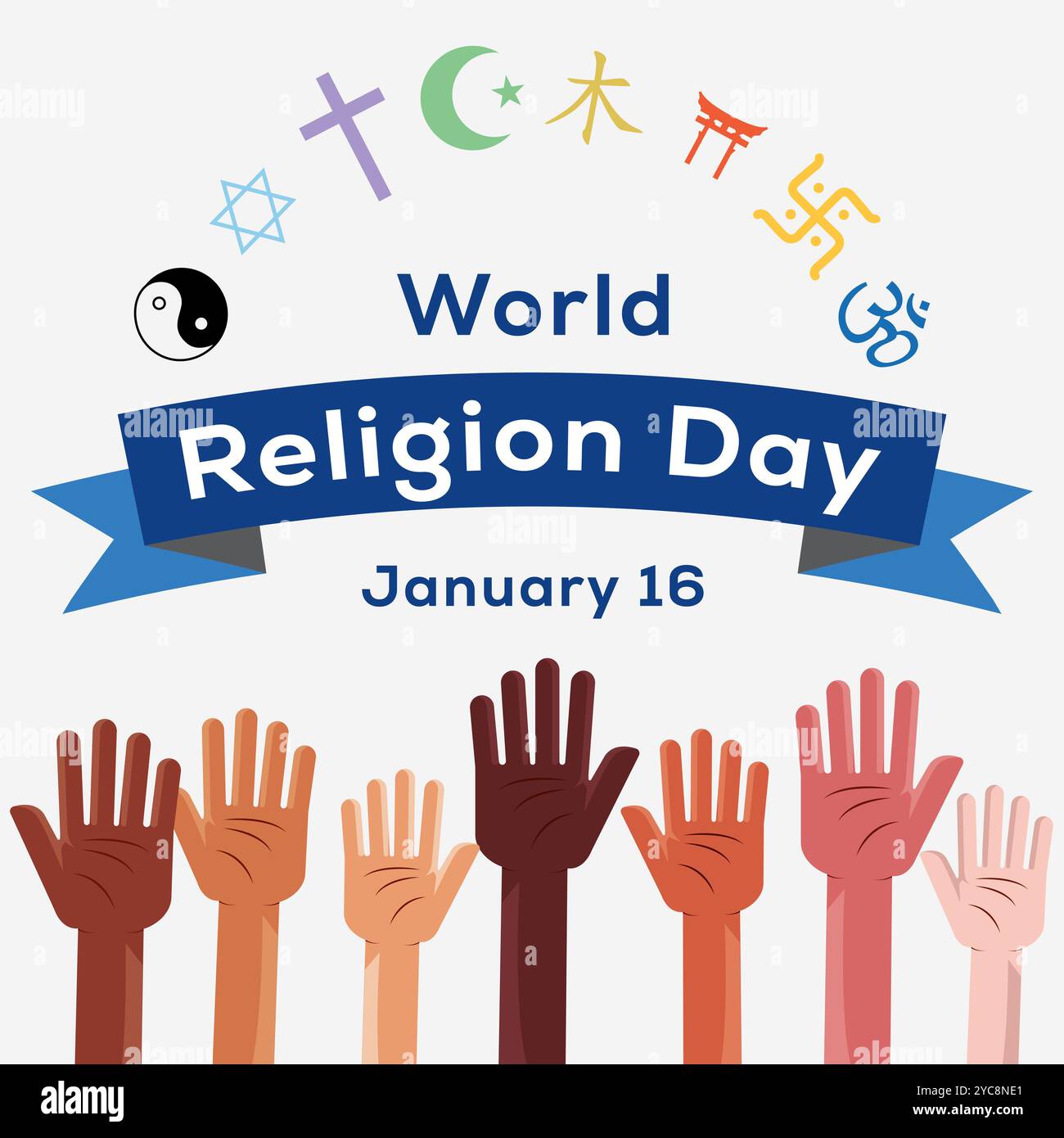 World Religion Day Illustration With Hands And Religious Symbols Stock