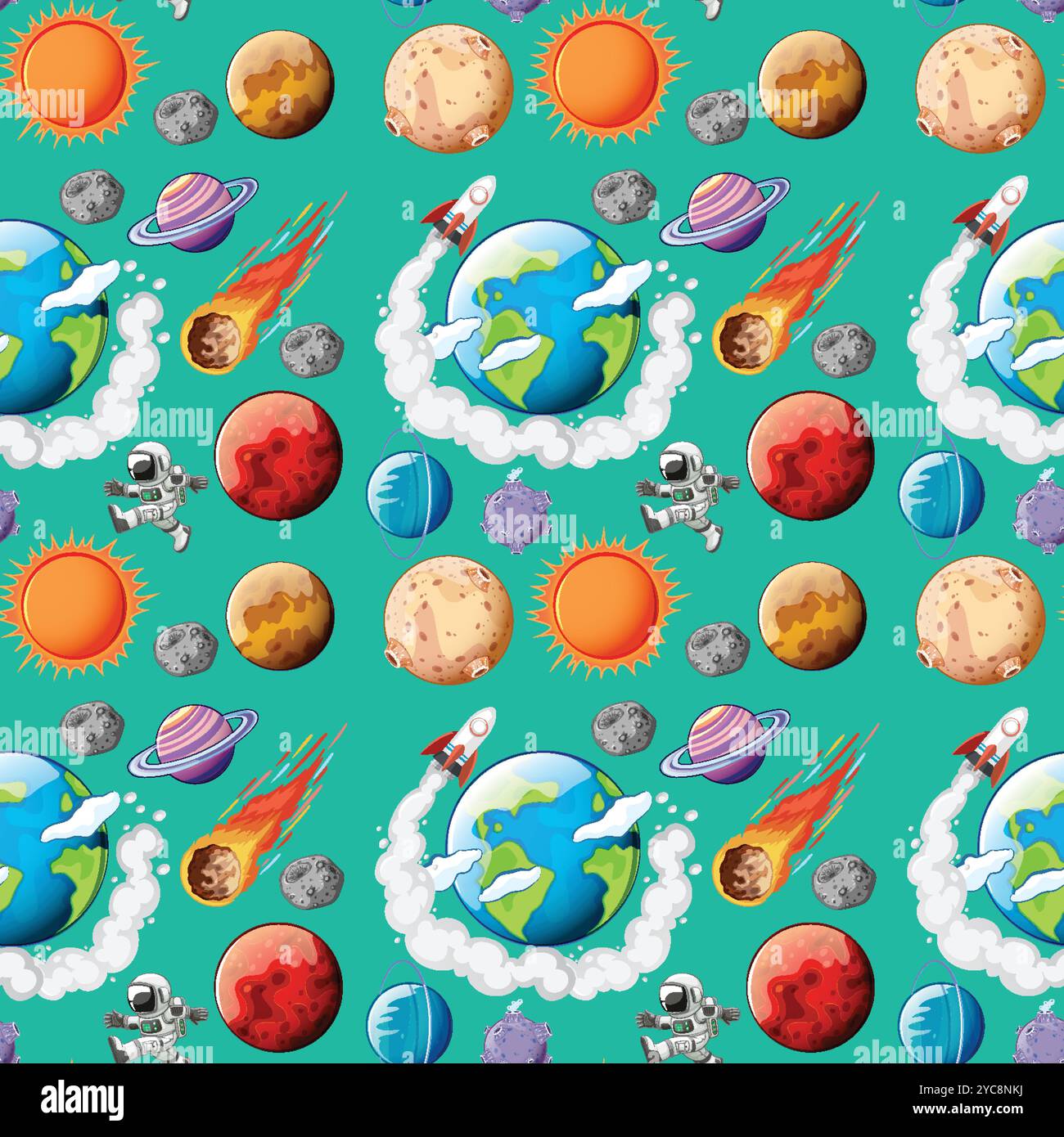 Colorful space-themed seamless vector illustration Stock Vector Image ...