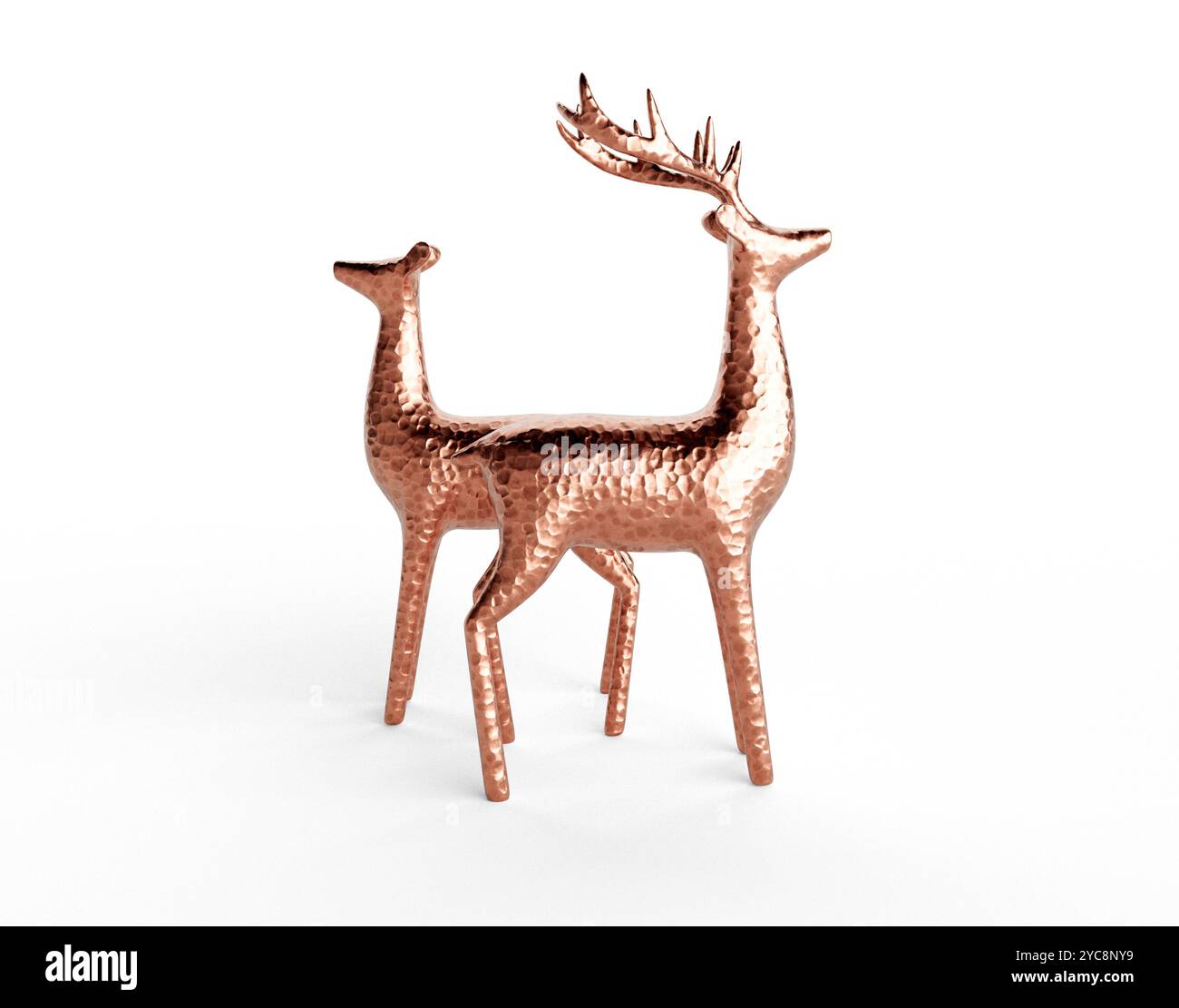 Two copper statues of a doe and deer reindeer on an isolated background ...
