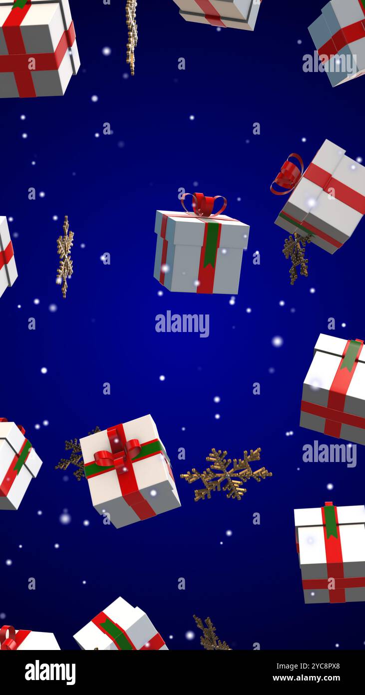 Gift Boxes Falling with Snowflakes Stock Photo - Alamy