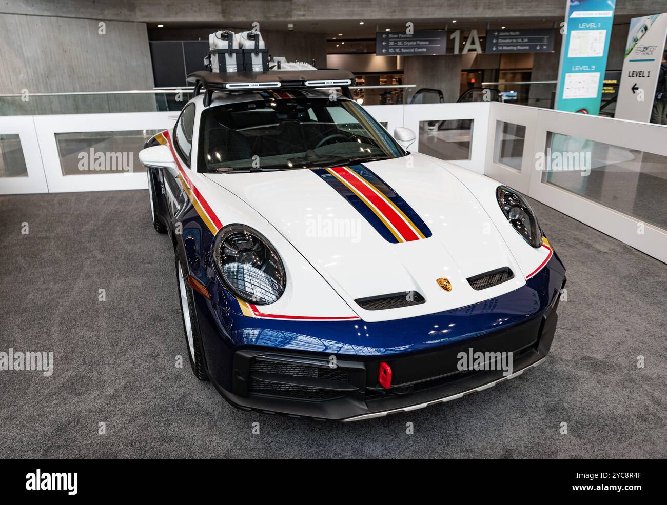 New York City, USA - March 27, 2024: 2023 Porsche 911 Dakar sportscar ...
