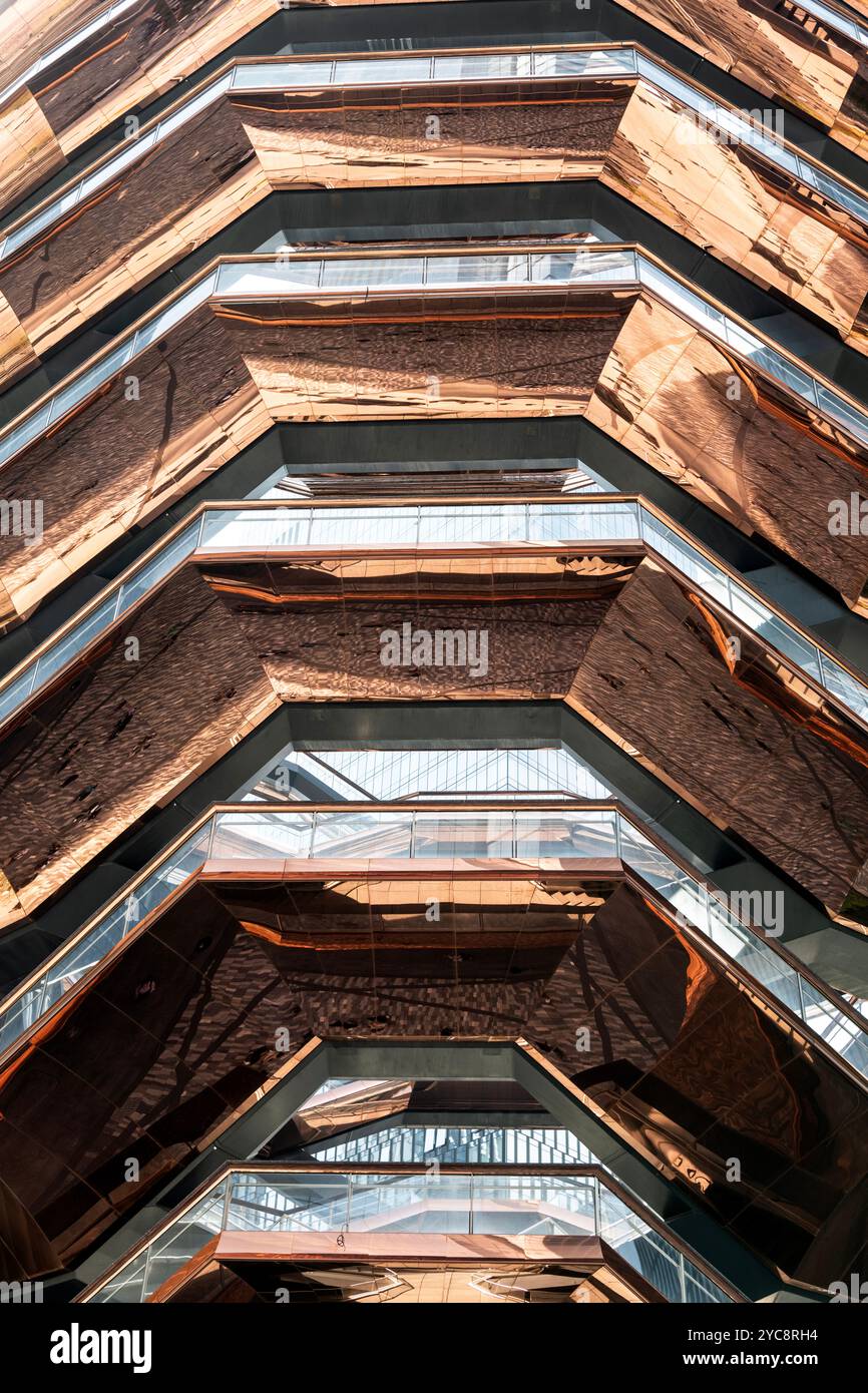 Modern architecture building Vessel spiral staircase. Hudson Yards in ...