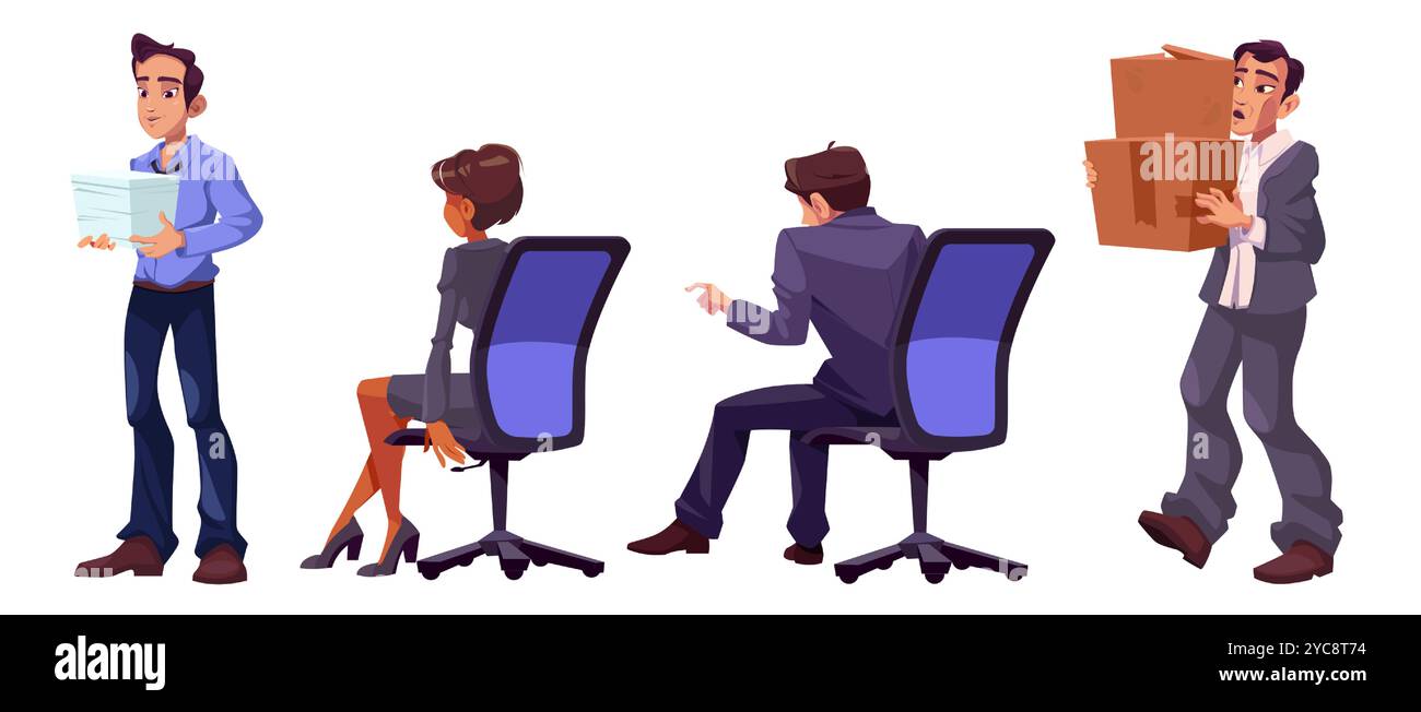 Office workers characters in different tasks. Cartoon vector set of ...