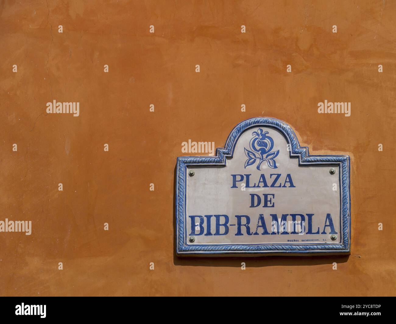White and blue street sign, Plaza de Bib-Rambla with arabesque ...