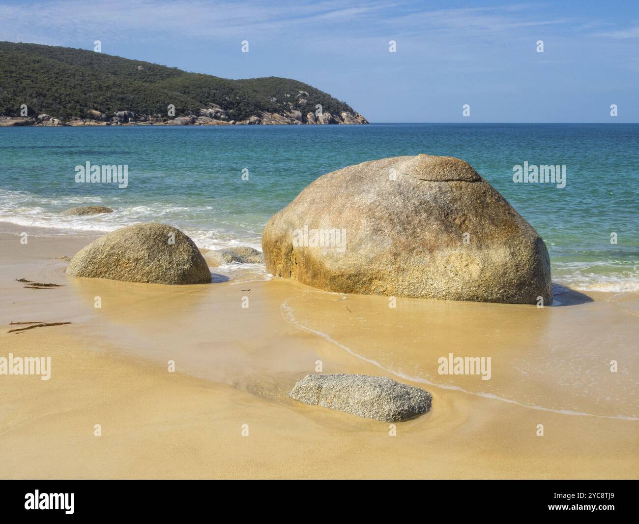 Granite boulders on the beach in North Waterloo Bay, Wilsons Promontory ...