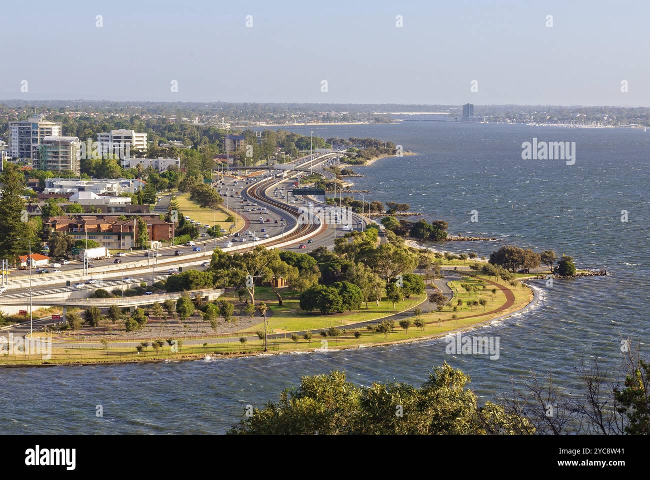 Swan River and Mill Point photographed from Kings Park, Perth, WA ...