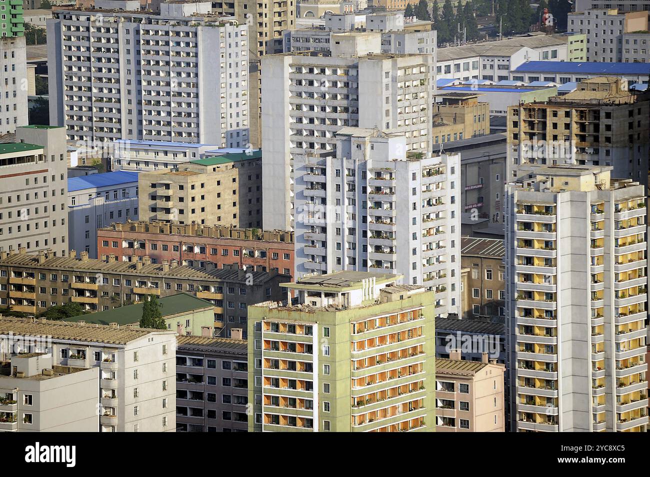 07.08.2012, Pyongyang, North Korea, Asia, A view from above of high ...