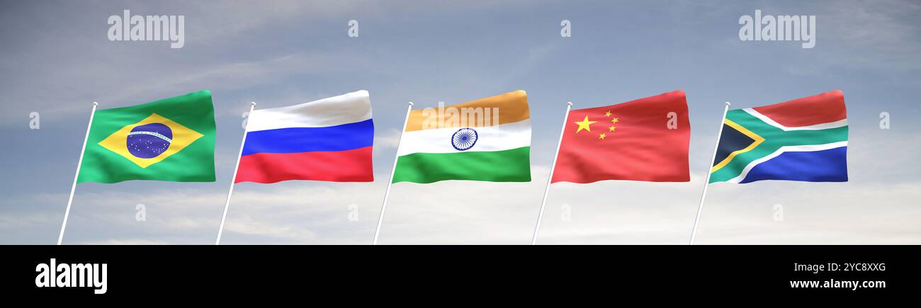 Flags of the BRICS countries Brazil, Russia, India, China and South ...
