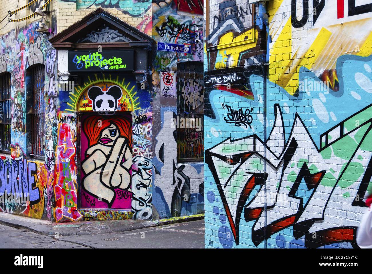 Colourful street art on Hosier Lane, Melbourne, Victoria, Australia ...