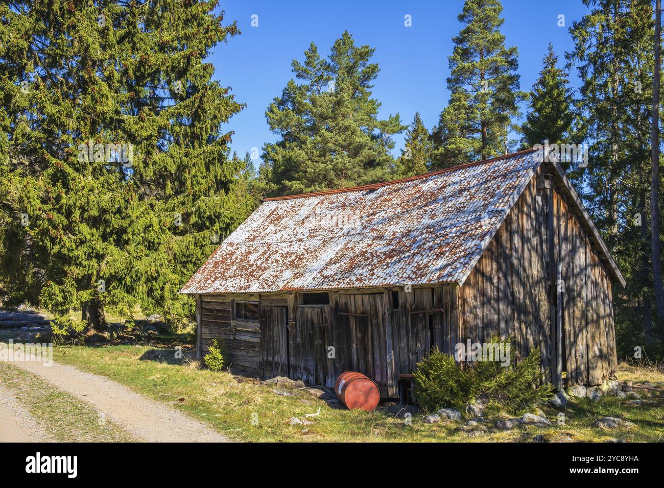 Houses in the forest and the road to it hi-res stock photography and ...