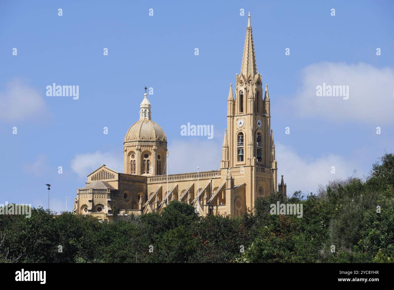 Parish Church of Our Lady of Loreto above the harbour of Mgarr on the ...