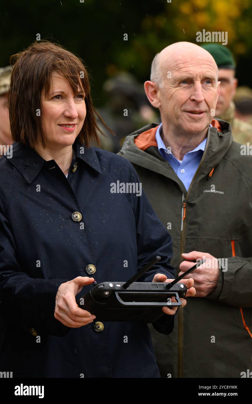 Chancellor of the Exchequer Rachel Reeves operates a Max Evo drone as ...