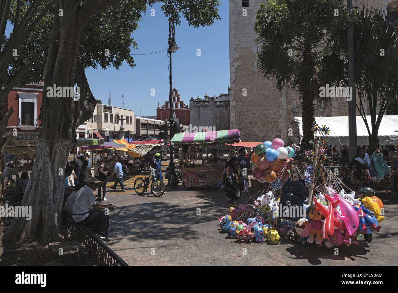 Stalls at the street festival in the plaza de la Independencia the ...