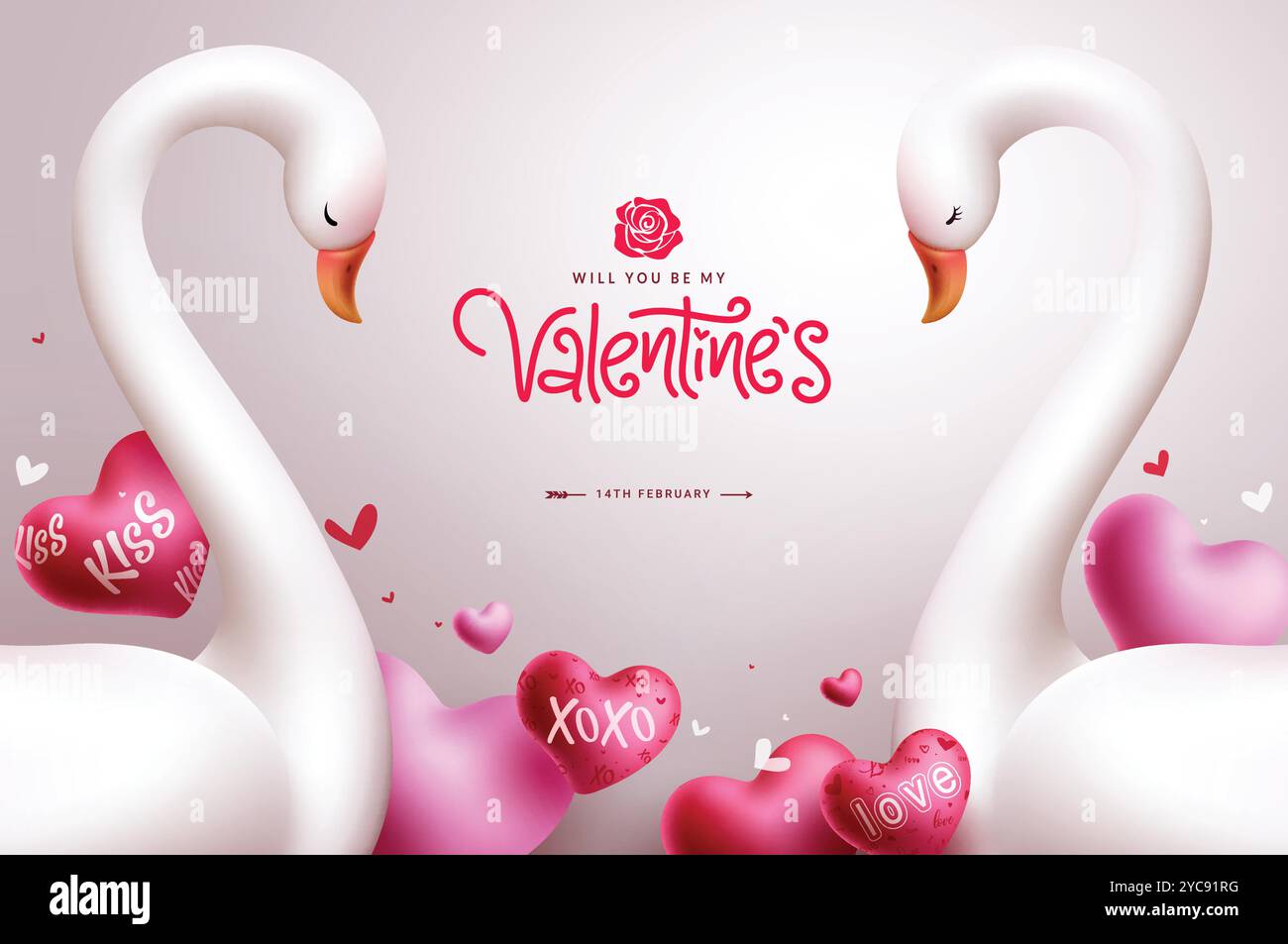 Valentine's swan couple vector design. Valentine's day invitation card ...