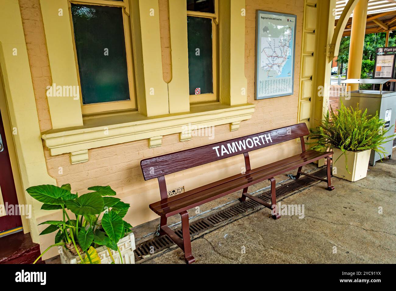 One of several railway platform benches for passengers at Tamworth ...