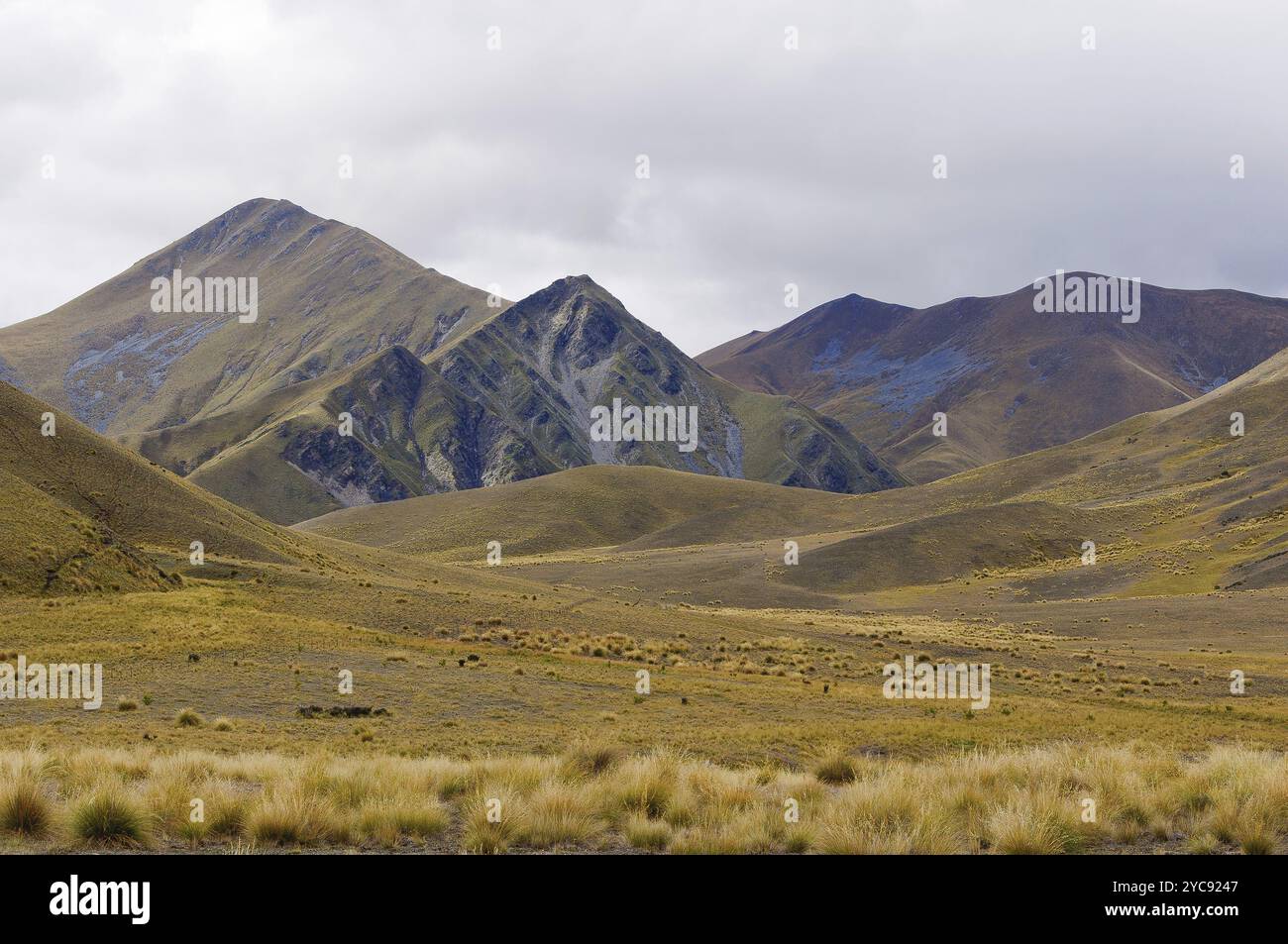 Barren landscape at the Lindis Pass in Central Otago on the South ...