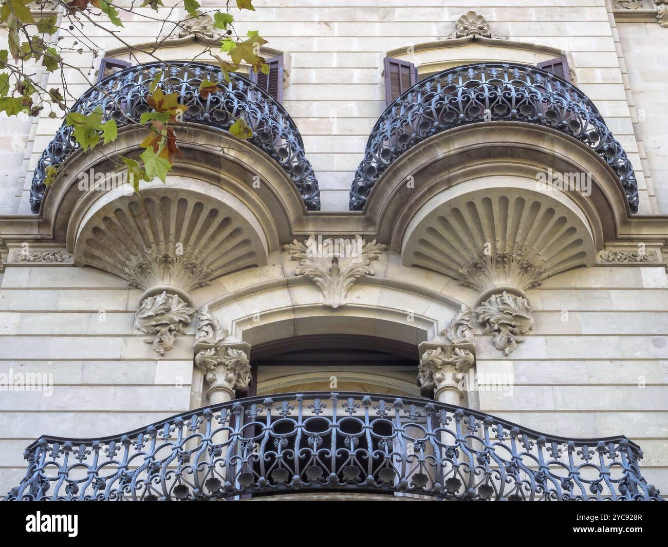 Beautifully shaped balconies on the modernist facade of a residential ...