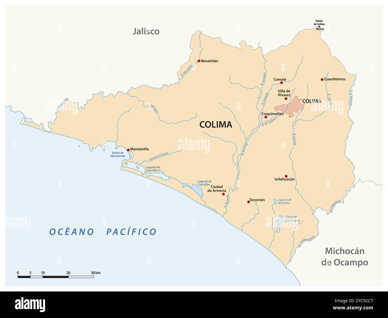 Vector map of the Mexican state of Colima Stock Photo - Alamy