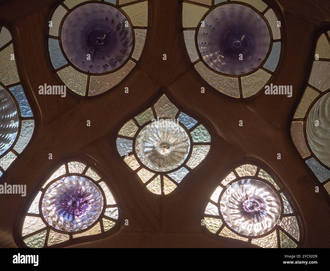 Stained glass in Antoni Gaudi's Casa Batllo, Barcelona, Catalonia ...