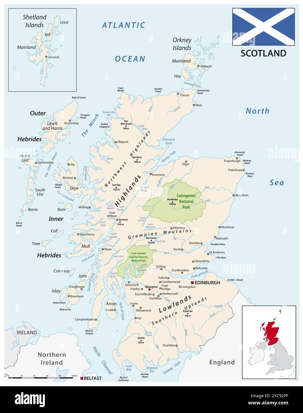 A detailed colored vector map of Scotland Stock Photo - Alamy