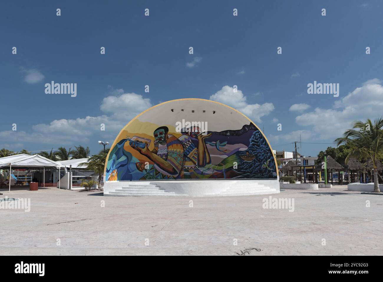 Colourful music pavilion in holbox, quintana roo, mexico Stock Photo ...