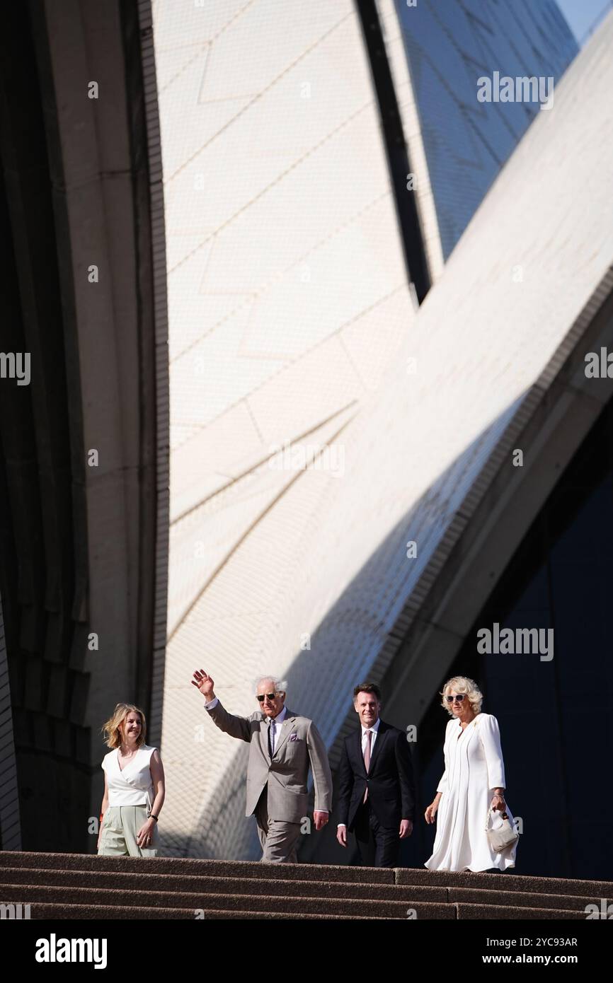 King Charles III and Queen Camilla walk with the Premier of New South ...