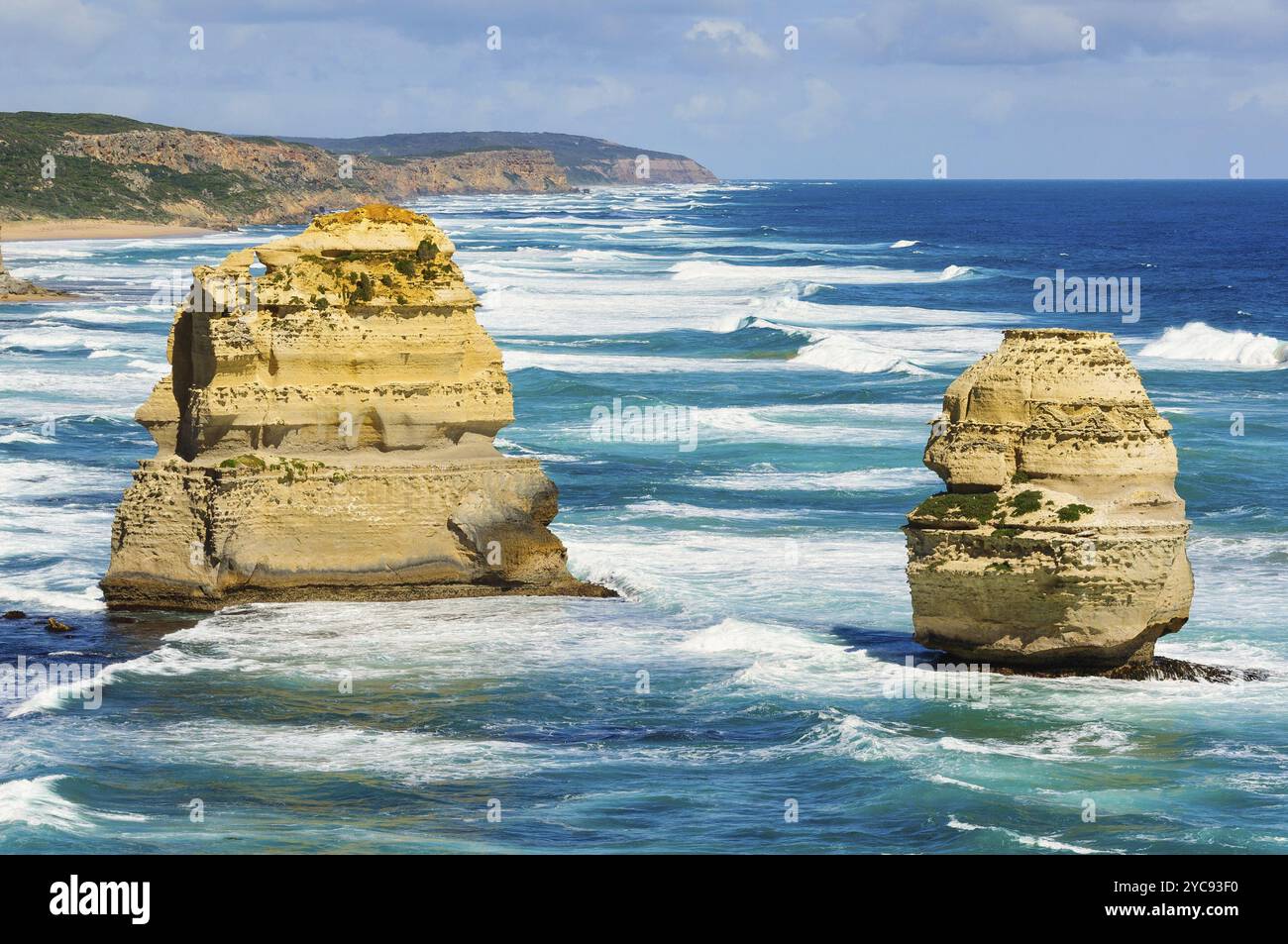 Two limestone pillars of the Twelve Apostles, Port Campbell, Victoria ...