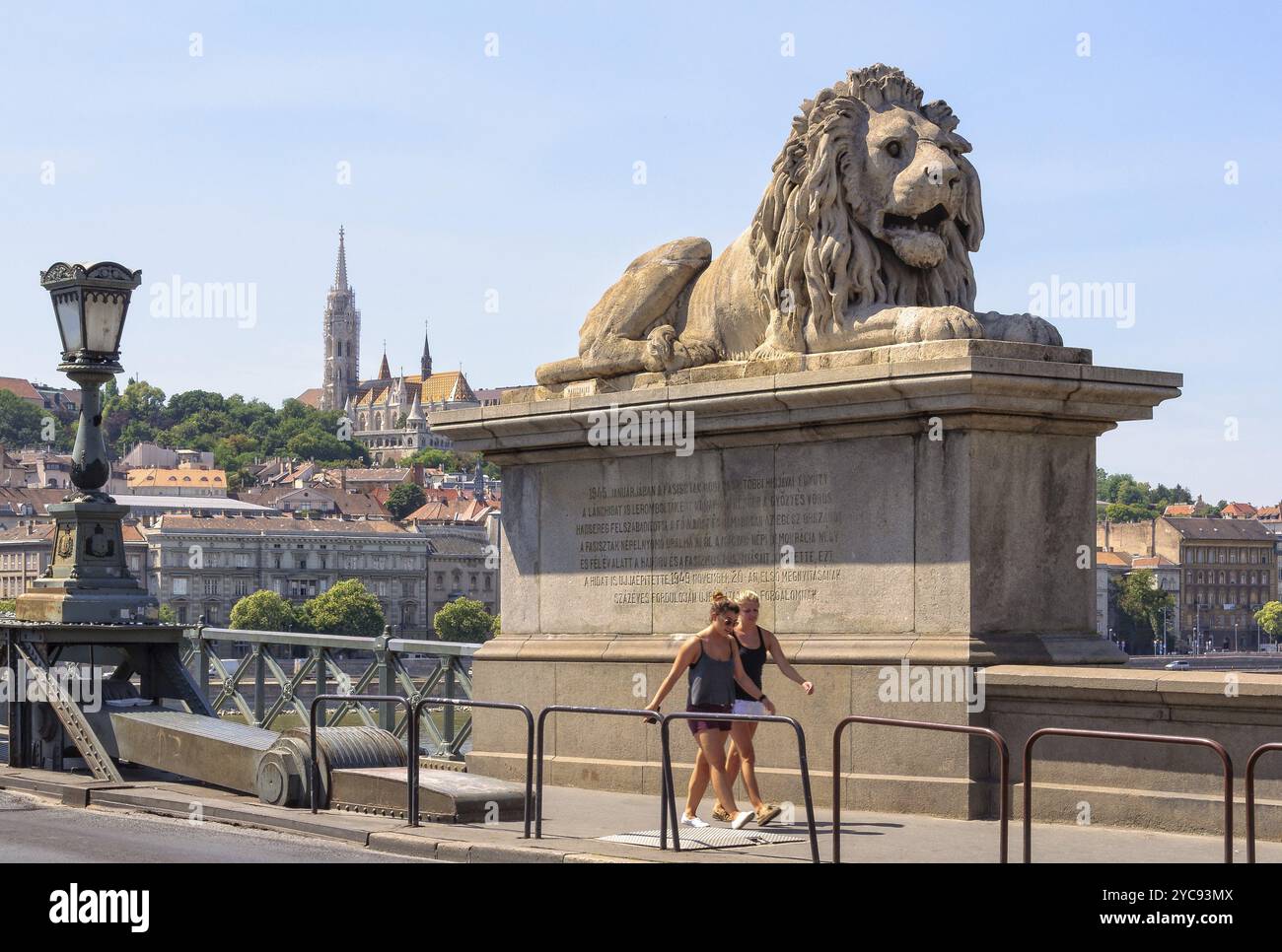 One of the four guardian lions of the Szechenyi Chain Bridge, Budapest ...