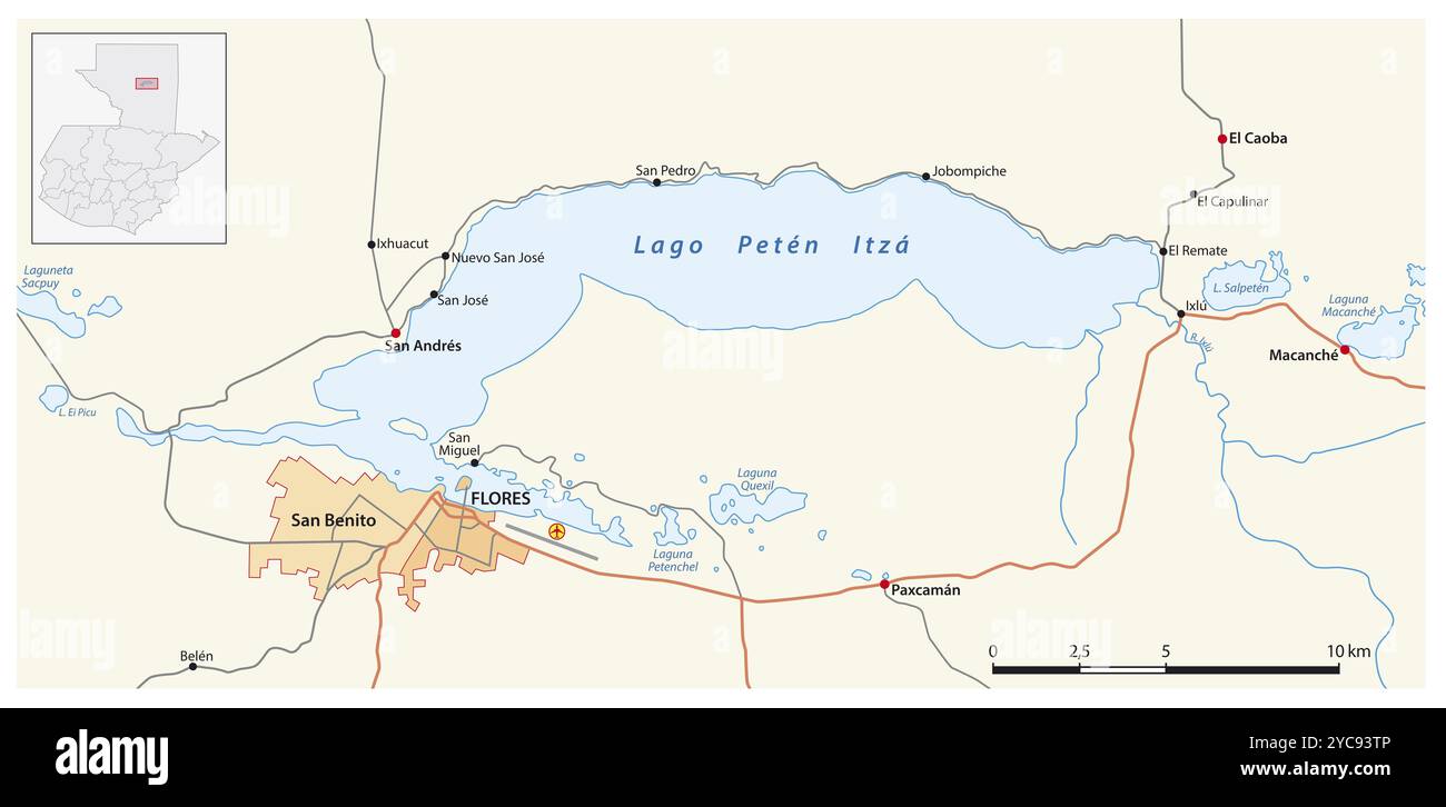 Vector map of Lake Peten Itza in Guatemala Stock Photo - Alamy