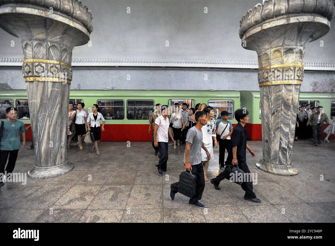 09.08.2012, Pyongyang, North Korea, Asia, People leaving an underground ...