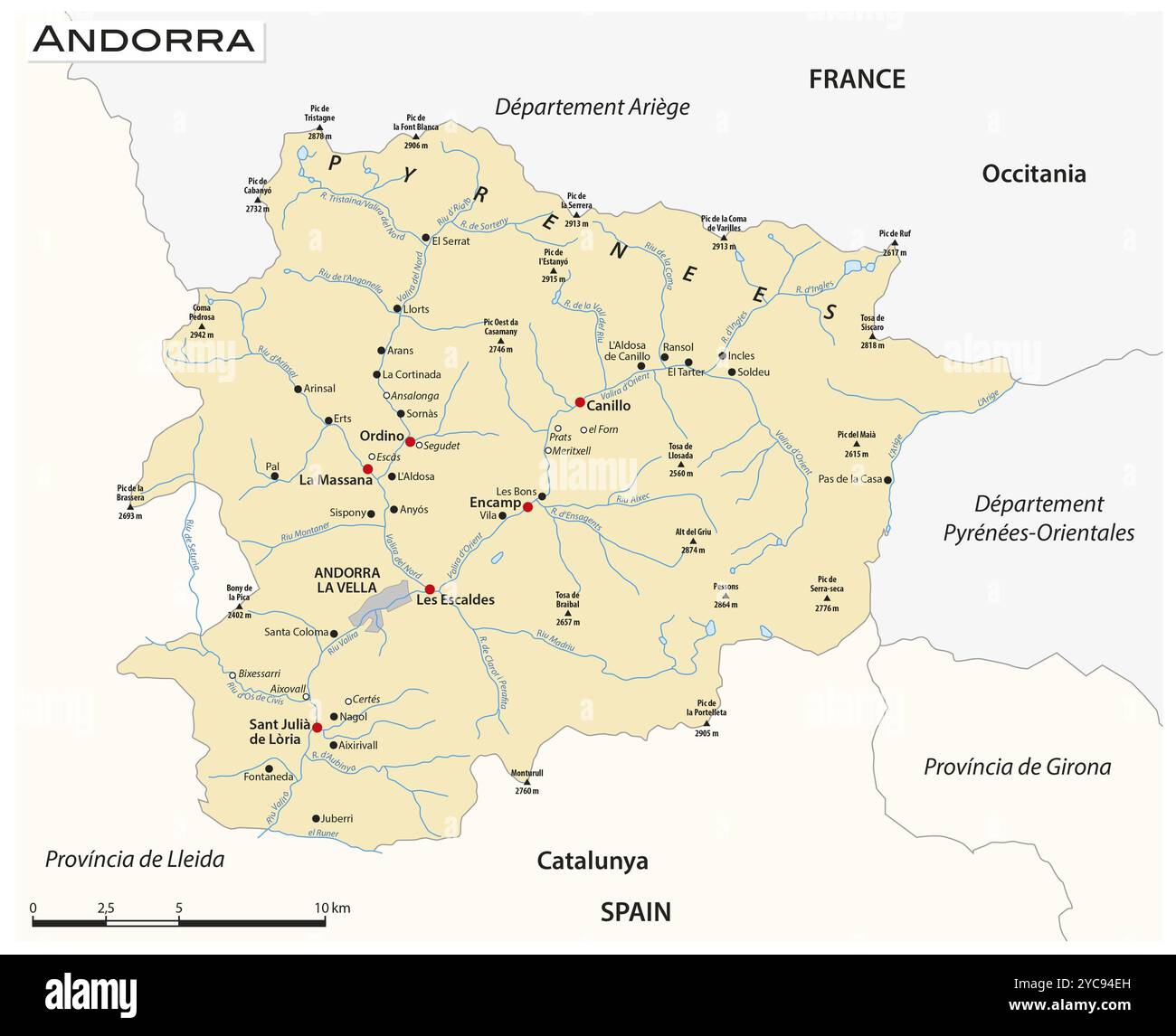 Vector map of the Principality of Andorra Stock Photo - Alamy