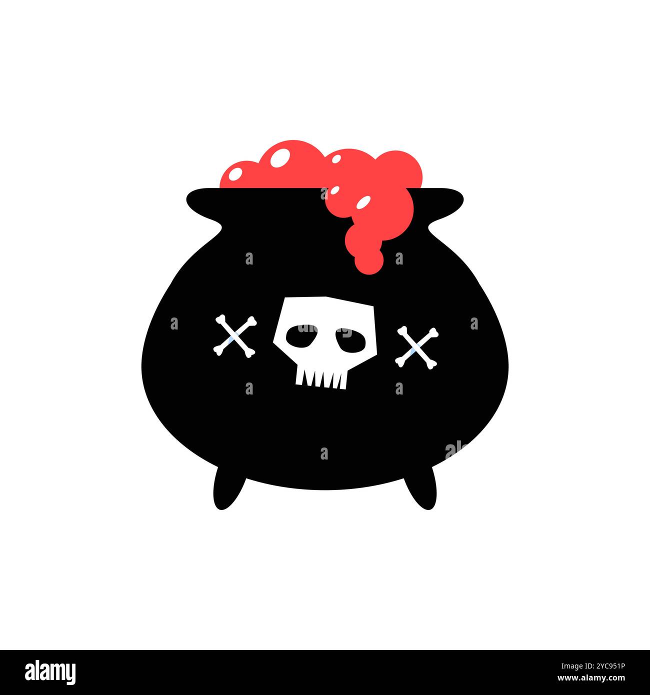 Cauldron With Skull And Bubbling Liquid In Flat Vector Illustration ...
