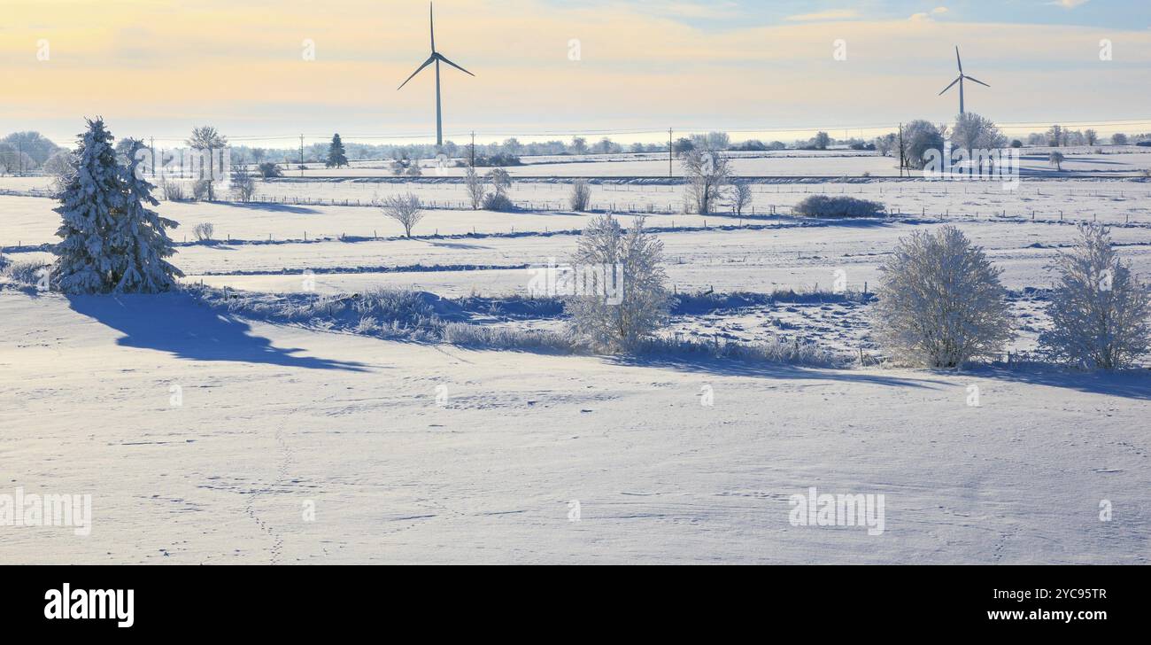 Winter landscape with wind turbines Stock Photo - Alamy