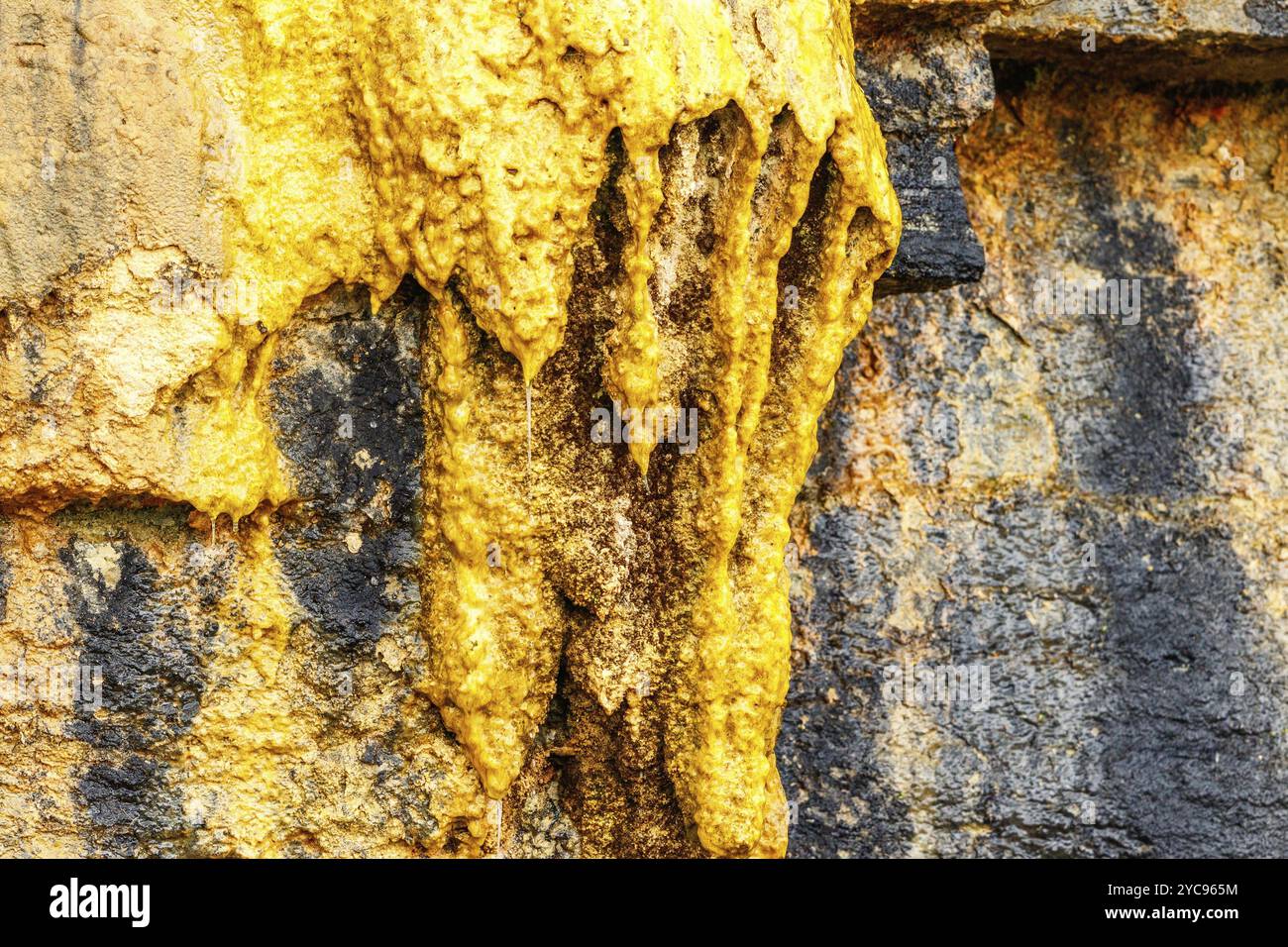 Rock Wall with stalactites and dripping water Stock Photo - Alamy