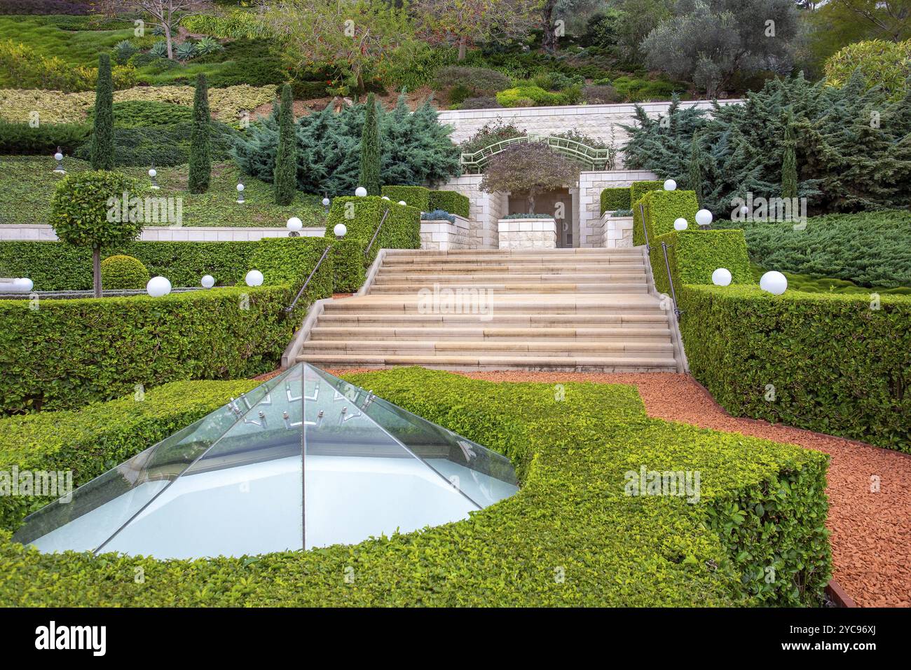 Amazing Bahai gardens in Haifa town, Israel. Green park in winter (in ...