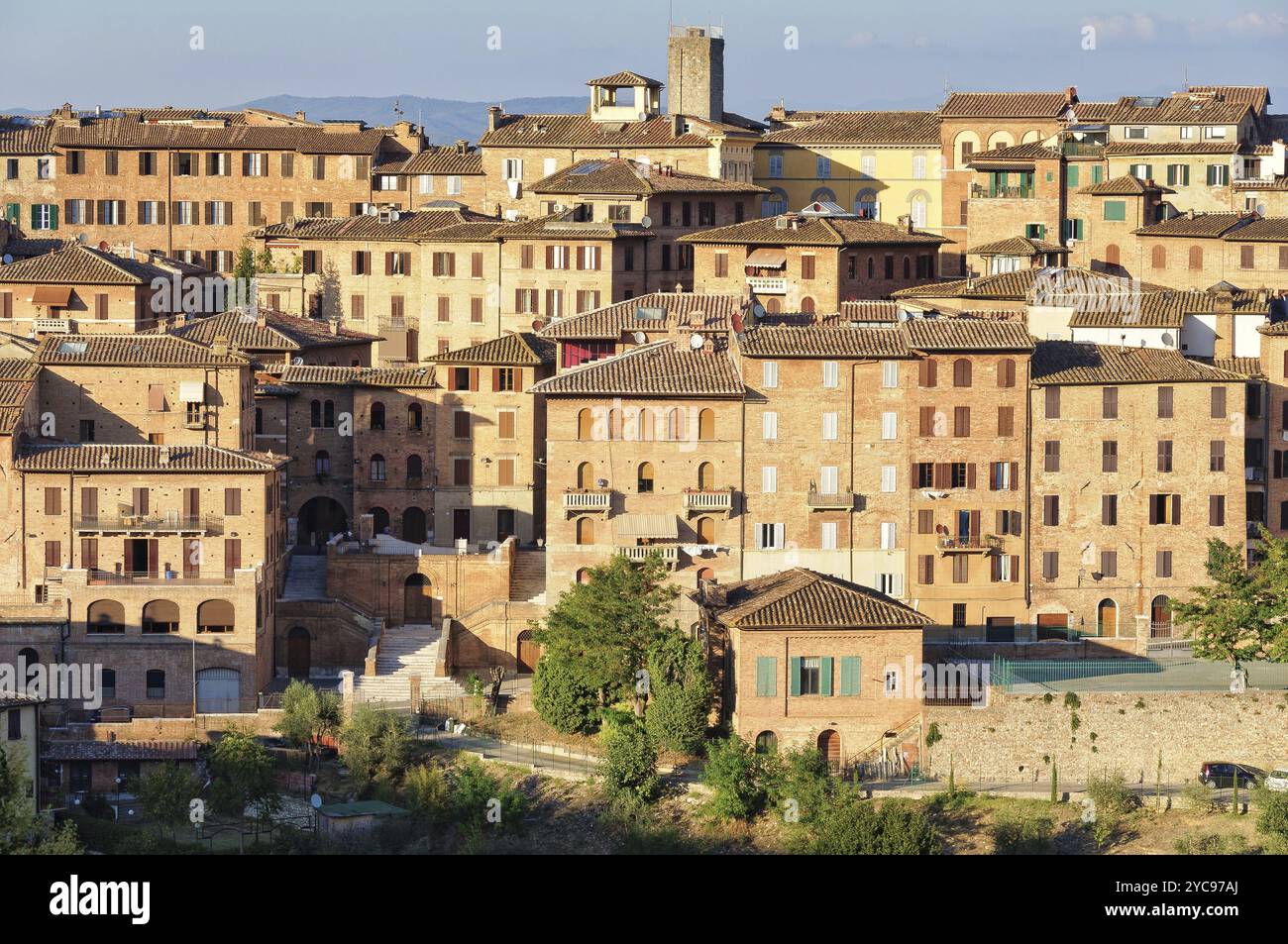 Residential houses below the Tolomei Gardens in Siena, Tuscany, Italy ...