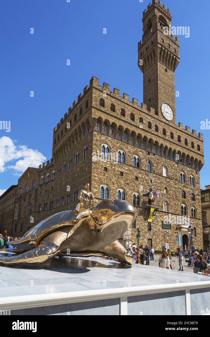 Art exhibition in front of the Palazzo Vecchio in Florence with a ...