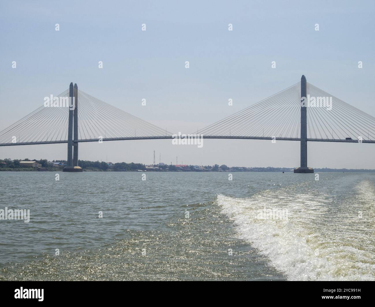 Tsubasa Bridge, also known as Neak Loeung Bridge, over the Mekong River ...