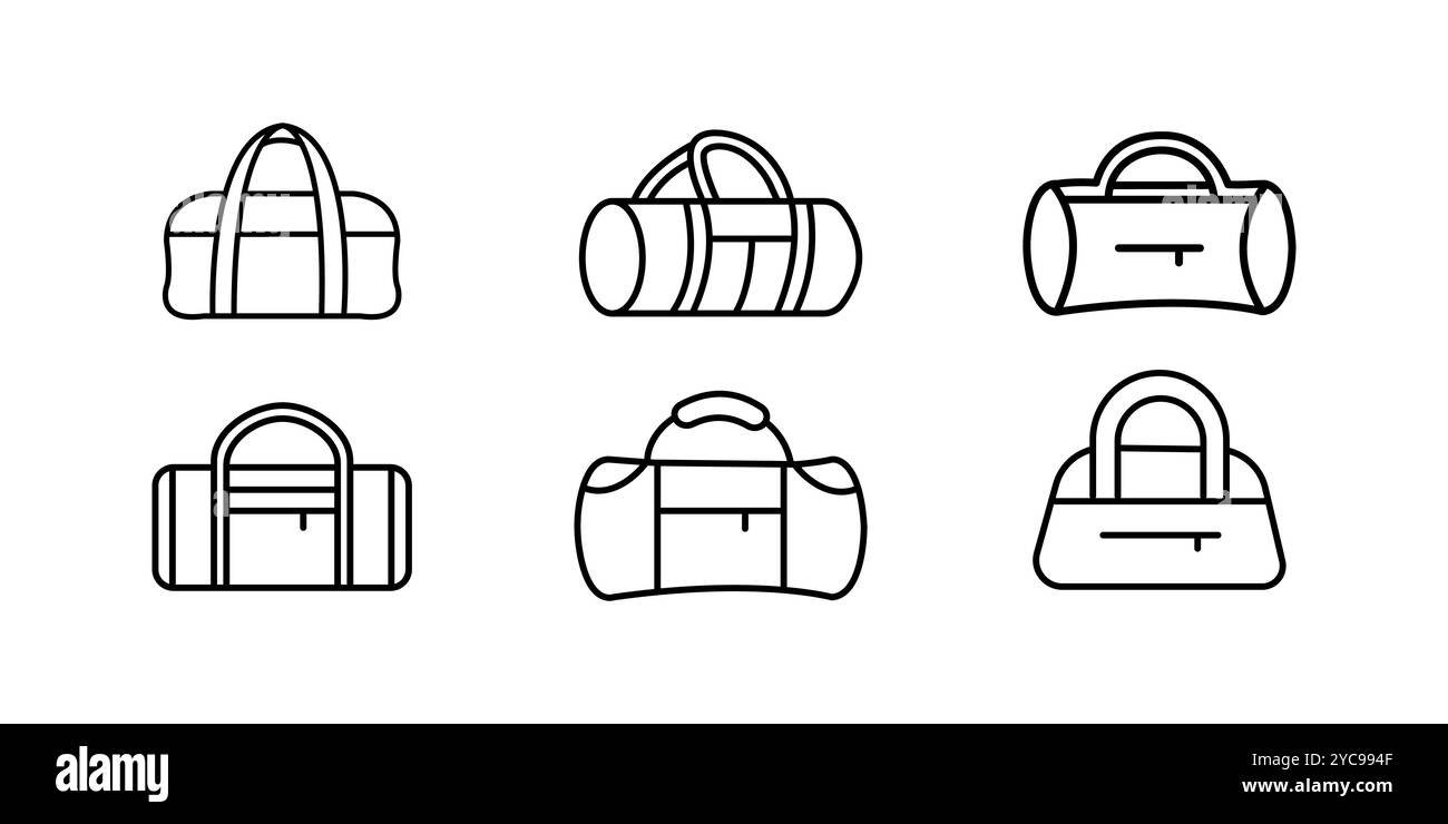 Sports bag icon set. Vector bags. Black outline on white background ...