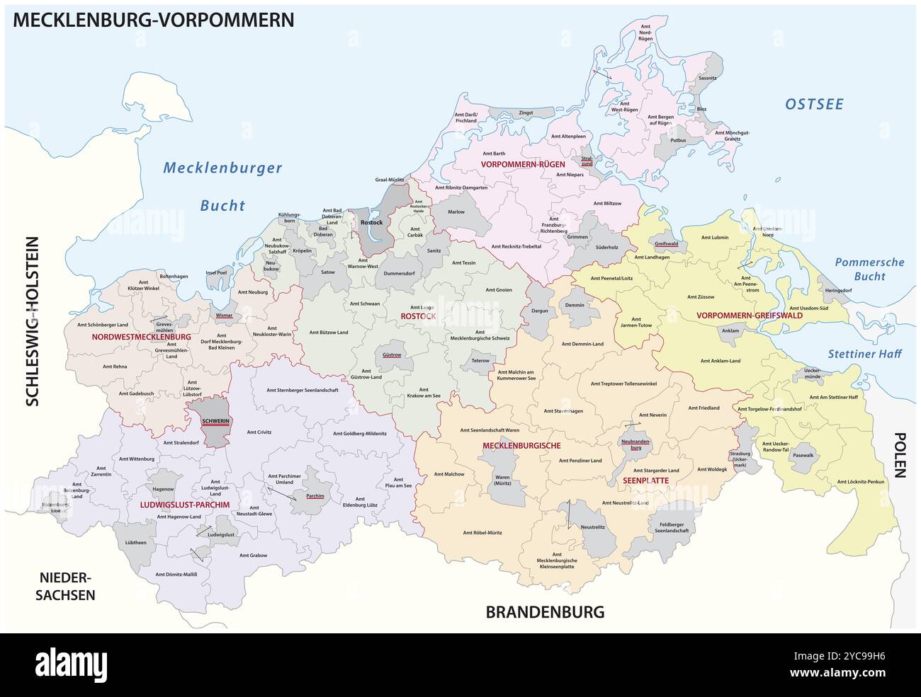 Administrative vector map of the state of Mecklenburg Western Pomerania ...