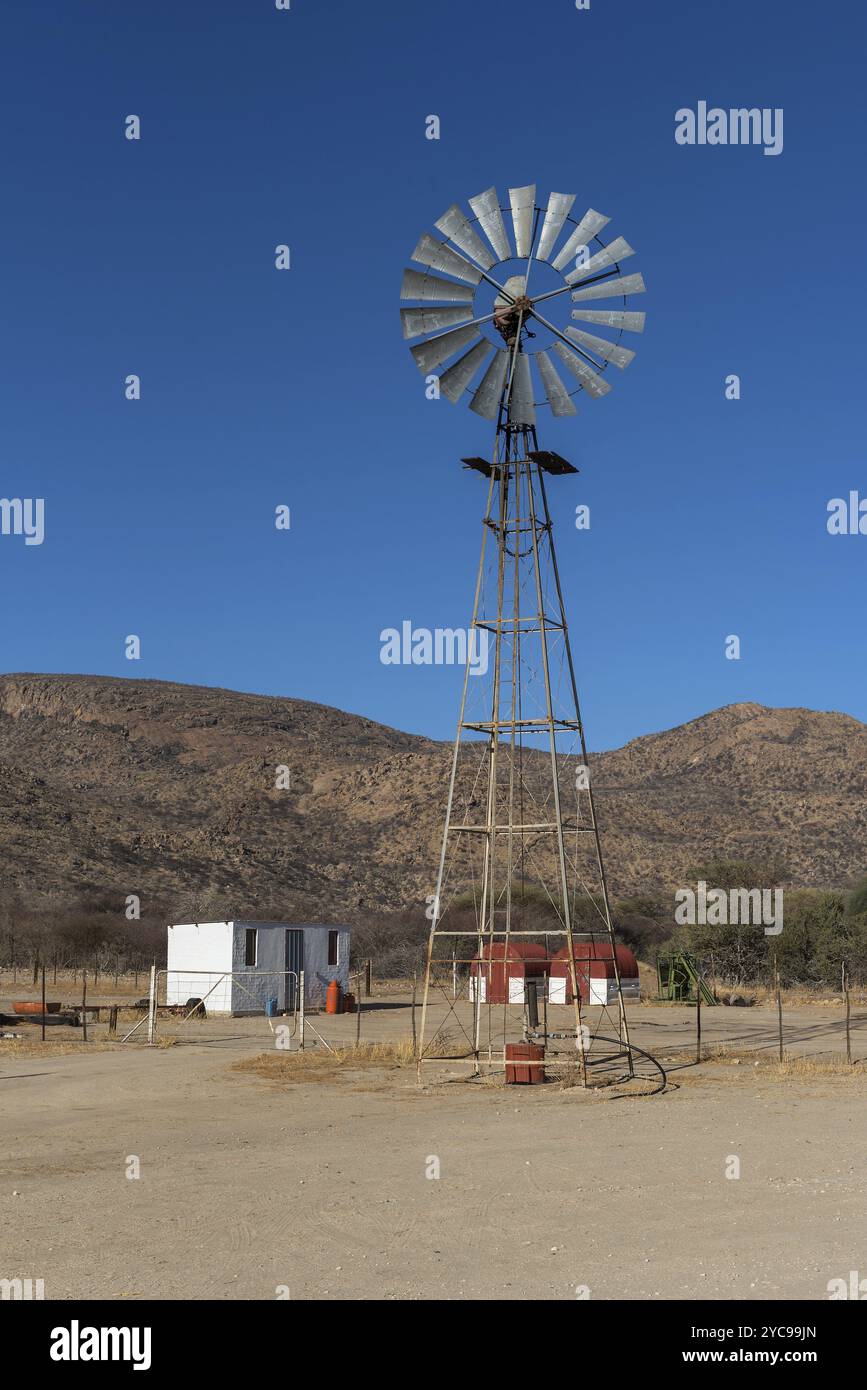 Windmill on a farm in the Erongo Mountains, Namibia, Africa Stock Photo ...