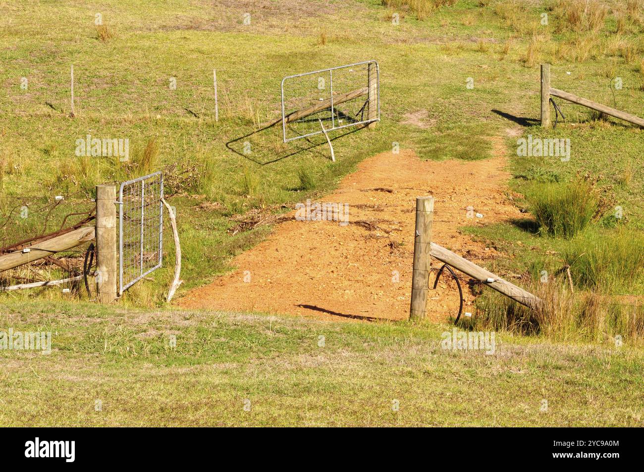 Farm gates and fence at the foothills of the Victorian Alps, Mansfield ...