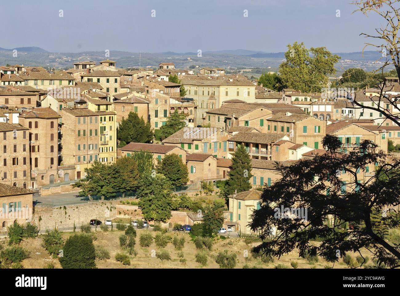 Residential houses below the Tolomei Gardens in Siena, Tuscany, Italy ...